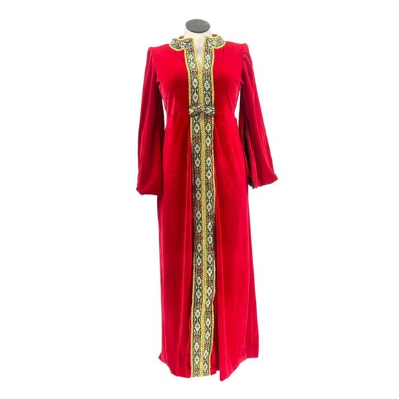 Vintage | Dresses | Handmade 96s Inspired Red Velvet Gold Trim Maxi ...
